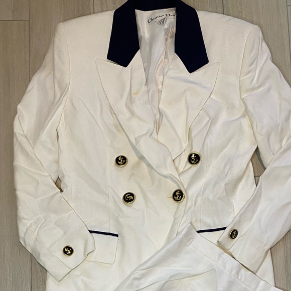 Dior | Jackets & Coats | Christian Dior Vintage White Blue Blazer ...